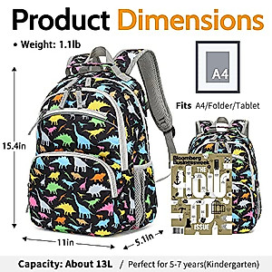 DIPUG Dinosaur Kids Toddler Backpack for Boys and Girls, School Backpacks with Chest Strap and Whistle (15" tall)