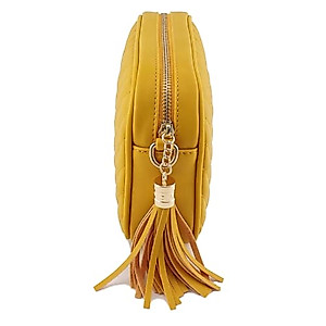 Simple Shoulder Crossbody Bag With Metal Chain Strap And Tassel Top Zipper (Mustard)