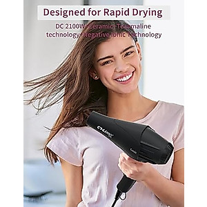 CHJPRO Professional Ionic Salon Hair Dryer, Professional 2100W Blow Dryer, Powerful Ceramic Tourmaline Quick Drying Lightweight Travel Hairdryers for Normal & Curly Hair, Includes 2 Concentrator