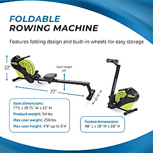 Stamina ATS Air Rower Machine with Smart Workout App - Foldable Rowing Machine with Dynamic Air Resistance for Home Gym Fitness - Up to 250 lbs Weight Capacity - Crypto Green/Black