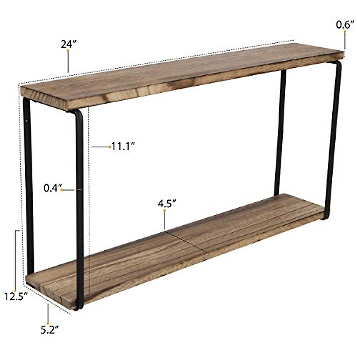 Wallniture Porto 2-Tier Wood Wall Shelf for Bedroom Decor, 24" Floating Bookshelf Unit, Natural Burned