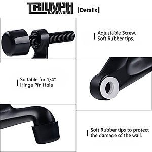 Triumph Hardware 2 Pack Hinge Pin Door Stopper,Adjustable Heavy Duty Door Stopper 2-3/8"x15/16”,Dull Chrome,with Black Rubber Bumper Tips