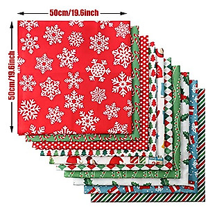 10 Pieces Christmas Cotton Fabric Squares Precut Quilting Fabric Patchwork Christmas Snowflake Print Red Green Fabric for Xmas Sewing Crafting DIY Supplies (50 x 50 cm/ 19.68 x 19.68 Inch)