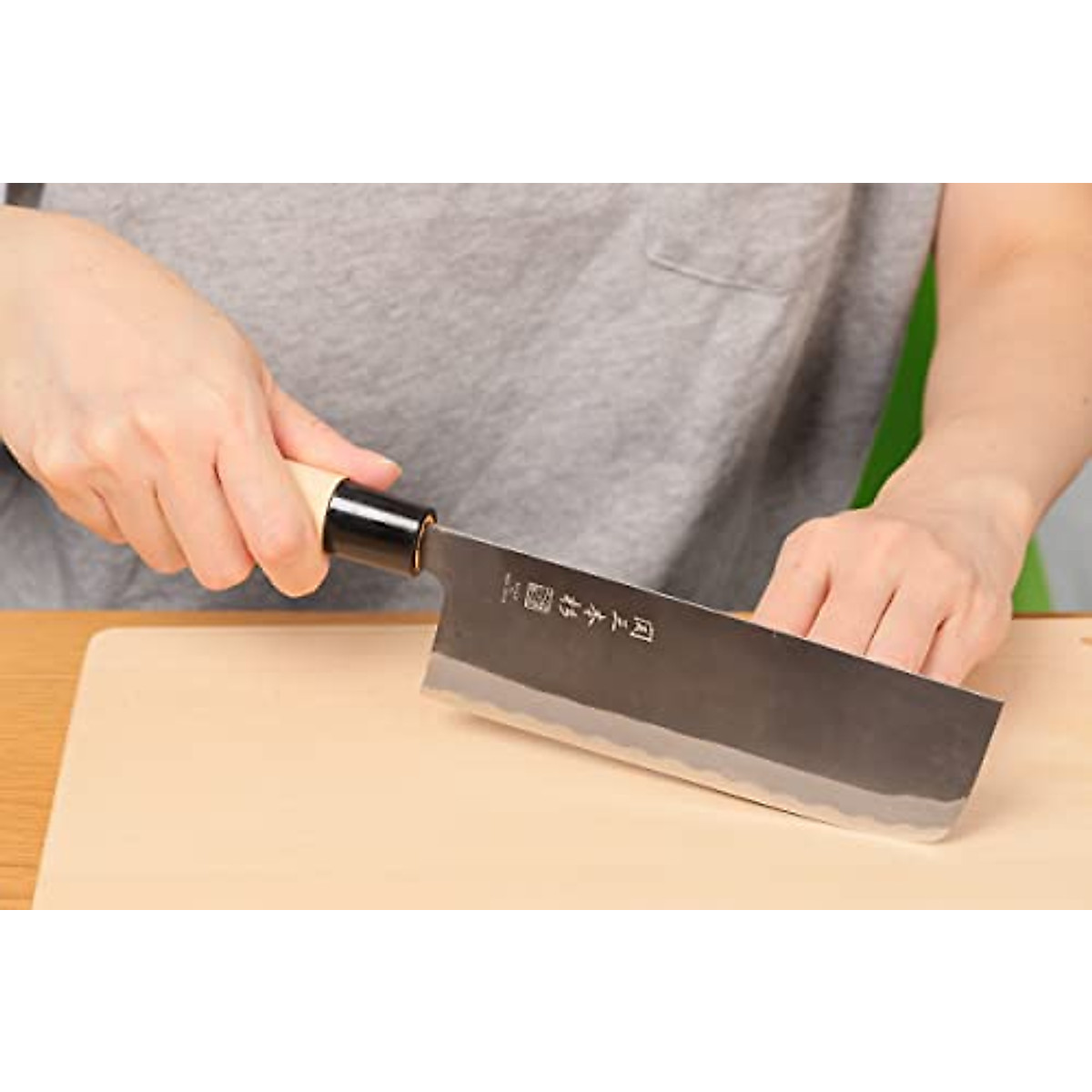 Seki Sanbonsugi Japanese Utility Chef Kitchen Knife, KUROUCHI Carbon Tool Steel Nakiri Knife, Shiraki Wooden Handle, 165 mm (6.5 in), Made in Seki Japan