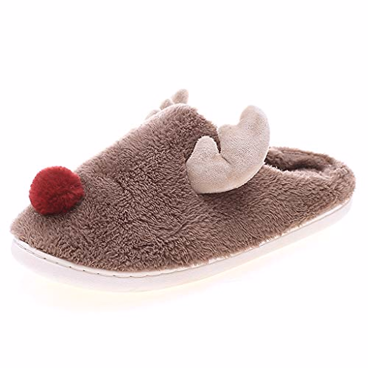 FraftO House Slippers for Men's Cute Cartoon Deer Plush Warm Non-Slip Cotton Shoes Indoor Light Walking Shoes Coffee
