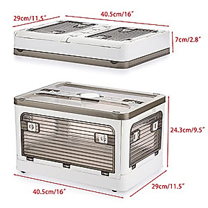 BTSKY 2 Pack Clear Plastic 4 Doors Collapsible Storage Bins with Lid & Wheels 20 L Foldable Lidded Storage Box Multifunctional Stackable Folding Organizer Cube for Camping Clothes Toys Snacks Storage Box Container (White)