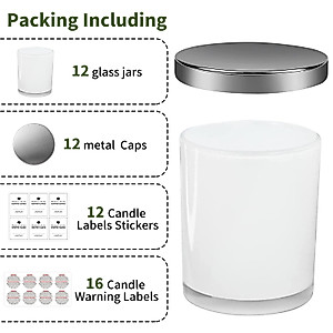SUPMIND 12 Pack 10oz Glass Candle Jars with Lids and Sticky Labels, Empty Candle Jars for Making Candles Bulk Containers(Inner White)