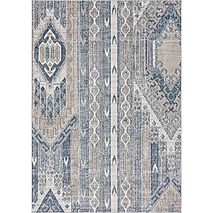 Unique Loom Portland Collection Southwestern Inspired Striped Tone Area Rug, 7 ft x 10 ft, Navy Blue/Tan