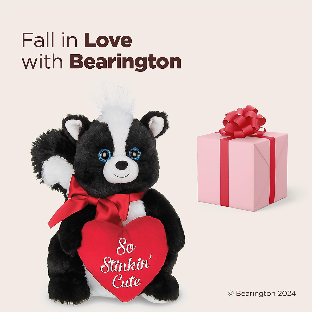 Bearington Romeo Stuffed Animal Skunk Plush, Holding a Heart with Red Bow, Kid Companion Plushie, Great Gift for Birthdays, Holidays and Other Special Occasions Like Valentines Day, Black, 10 inches