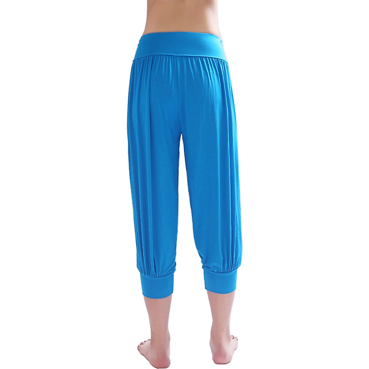 Hoerev Women Super Soft Modal Spandex Harem Yoga Pilates Capri Pants Lounge Pant,Green,Large