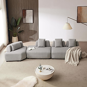 WILLIAMSPACE 92.5" Luxury Sectional Sofa for Living Room, Modern Upholstery Boucle Sofa Couch with 4 Pillows, Contemporary Sectional Curved Sofa Corner Couch for Apartment, Boucle Fabric (Grey)