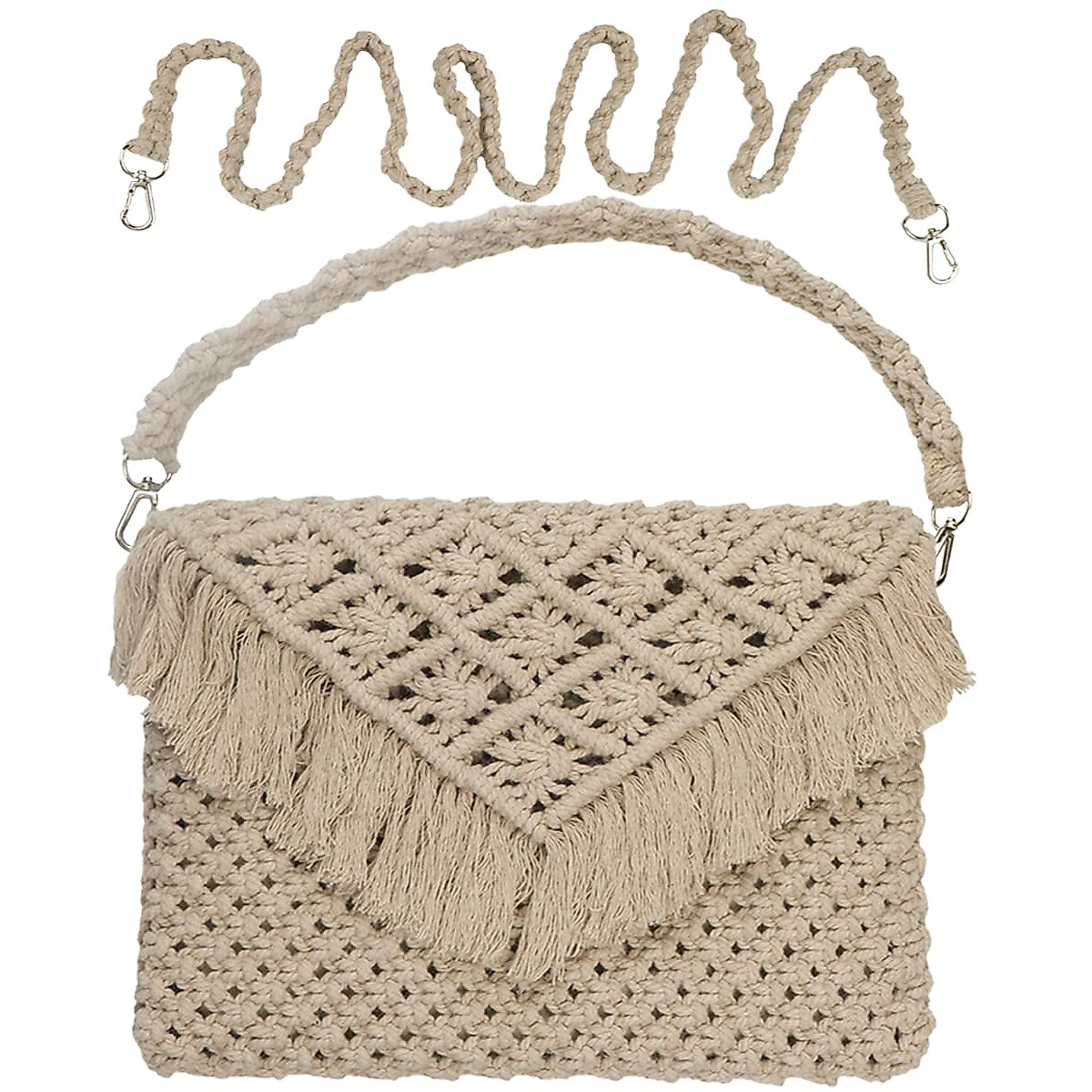 Wicker Purses for Women, Handmade Straw Bag, Rattan Purse (Khaki)