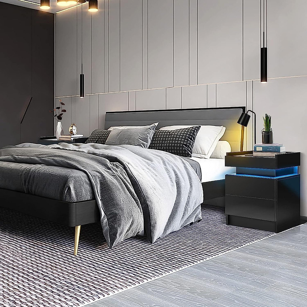 HOMMPA 06 WB-BL Nightstand, 1 Pcs, Black W/Side