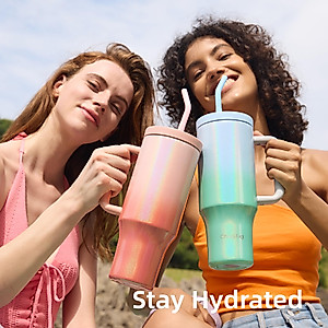 40 oz Tumbler with Handle and Straw Lid, Reusable Leak-Proof Insulated Tumblers, Stainless Steel Coffee Tumbler Cups, Travel Mug for Home Office, Keep Cold 24Hrs, Cup Holder Friendly(Sunset Glow)