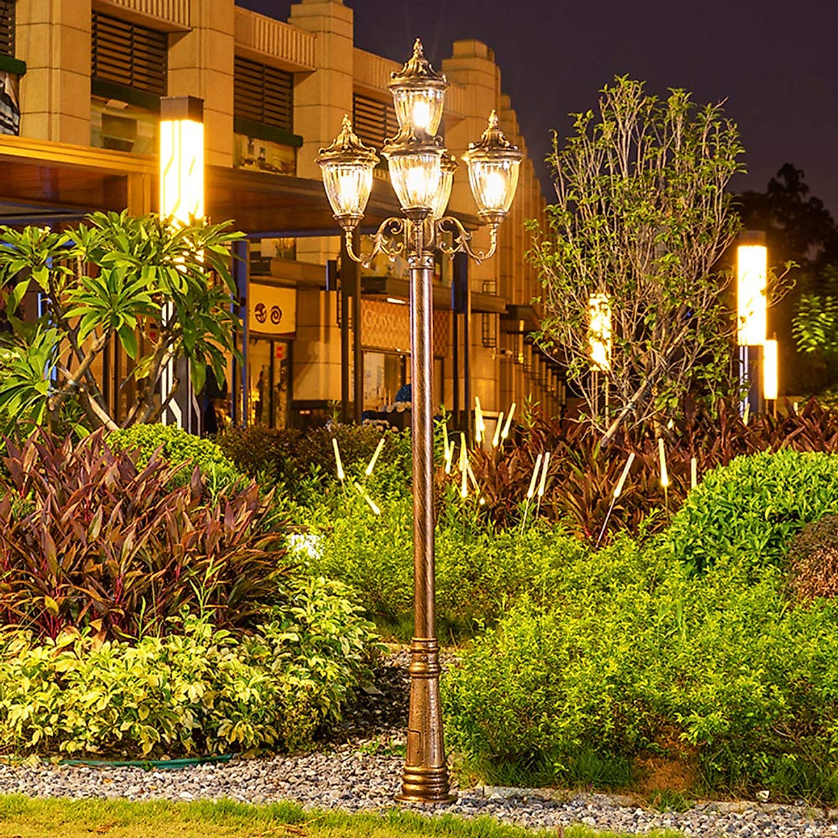 Retro Aluminum Pole Light 5 LED Post Light Outdoor Die-cast Light High Pole Courtyard Lamp European Garden Villa Community Street Lamp Lighting Waterproof Landscape Lamp