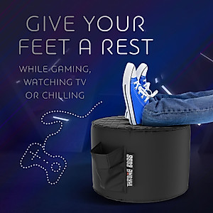 Throne Boss Gaming Footstool [Cover ONLY No Filling] - for Matching Gaming Bean Bag Chair - Pouf/Ottoman for Gaming Room - Round Gamer Foot Stool Footrest with Drink Holder (Black)