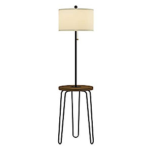 Lavish Home Floor Lamp with Table - Mid-Century Modern Nightstand or Side Table with USB Port and Hairpin Legs - Standing Light with Shelves