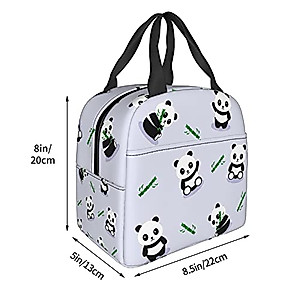 CUAMZST Cute Panda Insulated Lunch Bag for Women Reusable Lunch Box with Front Pocket Portable Thermal Cooler Tote Bag for Work Picnic Travel