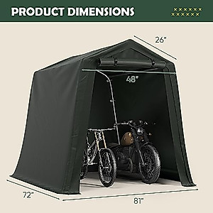 Flamaker Storage Shed 6 x 6 x 7 ft Outdoor Heavy Duty Waterproof Garage Steel Frame Portable Shed with Roll-up Zipper Doors for Motorcycle, Bike, Gardening Tools (Green)