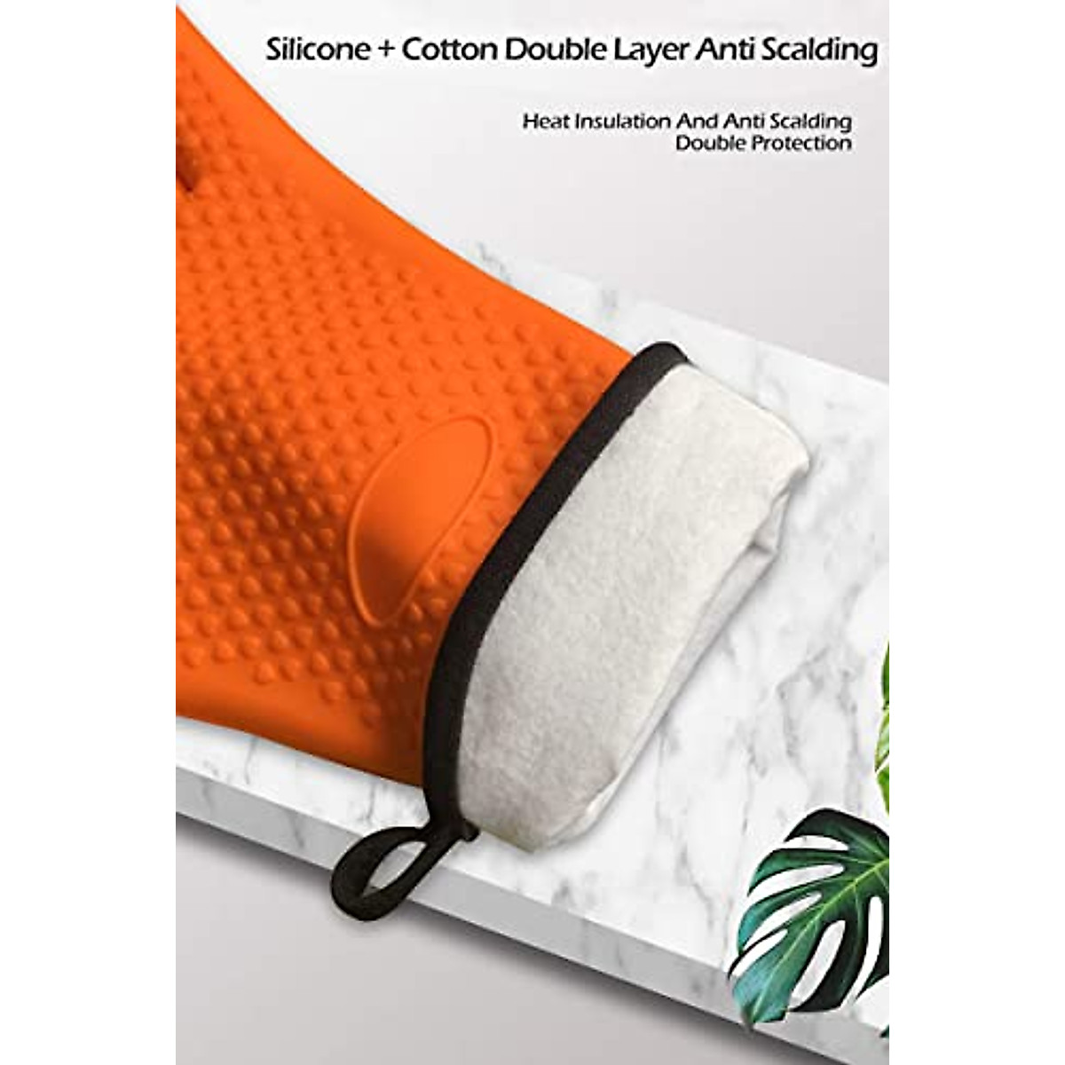 Pair of 2 Grilling Gloves, Heat Resistant Gloves BBQ Kitchen Silicone Oven Mitts, Long Waterproof Non-Slip for Barbecue, Grilling and Cooking in The Kitchen (Orange)