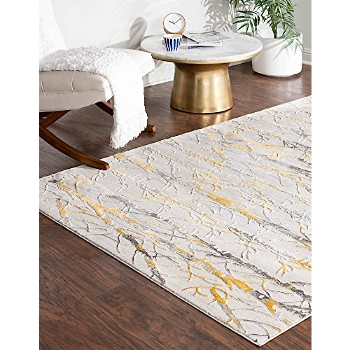 Rugs.com Finsbury Collection Rug – 5' 3 x 8' Yellow and Gray Medium Rug Perfect for Living Rooms, Large Dining Rooms, Open Floorplans