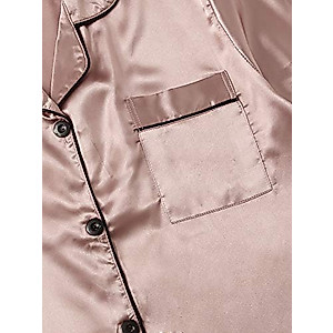 MakeMeChic Women's Satin Sleepwear Button Front Short Sleeve 2 Piece Pajama Set Dusty Pink S
