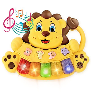 Adorable Lion Baby Piano Toy - 5 Different Numbered and Colored Light Up Key - Touch and Teach Baby Musical Toy w/ 3 Play Modes - Interactive Toy for Babies 12 Months & Up