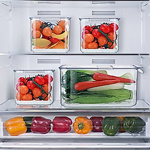 6 Pieces Fruit and Veggie Storage Containers for Fridge with Lids and Removable Drain Tray Produce Saver Food Storage Containers for Refrigerator to Keep Fruits, Vegetables, Meat, Fish Fresh and Dry