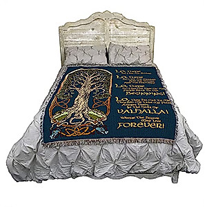 Pure Country Weavers The Viking Prayer Blanket - Tree of Life - Norse Gift Tapestry Throw Woven from Cotton - Made in The USA (72x54)