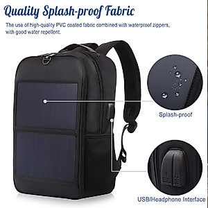 Yoidesu 14W Solar Backpack, Waterproof Solar Panel Power Backpack with Handle and USB Charging Port, Ergonomic Multifunction Laptop Bag Hiking Backpack for Running, Biking, Festivals, Travel