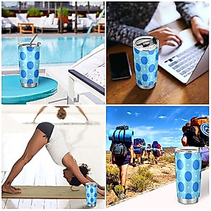 HXshaoye Cartoon cute blue polka dots Stainless Steel vacuum insulated water bottle with Lid and Straw travel coffee mug with lid for Home, Office or Car cute travel coffee tumbler botella de agua