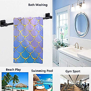 Naanle Chic Magic Colors Mermaid Fish Scales Print Soft Absorbent Large Hand Towels Multipurpose for Bathroom, Hotel, Gym and Spa (16" x 30",Floral)