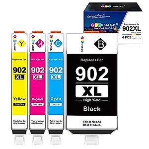 GPC Image Compatible Ink Cartridge Replacement for HP 902XL 902 Ink Cartridges to use with Officejet 6978 6968 6962 6958 6970 6950 6960 Printer Tray (Black, Cyan, Magenta, Yellow, 4 Pack)