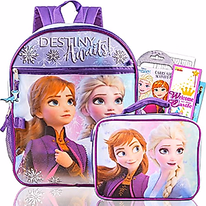 Disney Frozen Backpack and Lunch Box Set for Girls ~ Deluxe 16" Frozen 2 Backpack with Insulated Lunch Bag, Stickers,and More (Frozen School Supplies Bundle)
