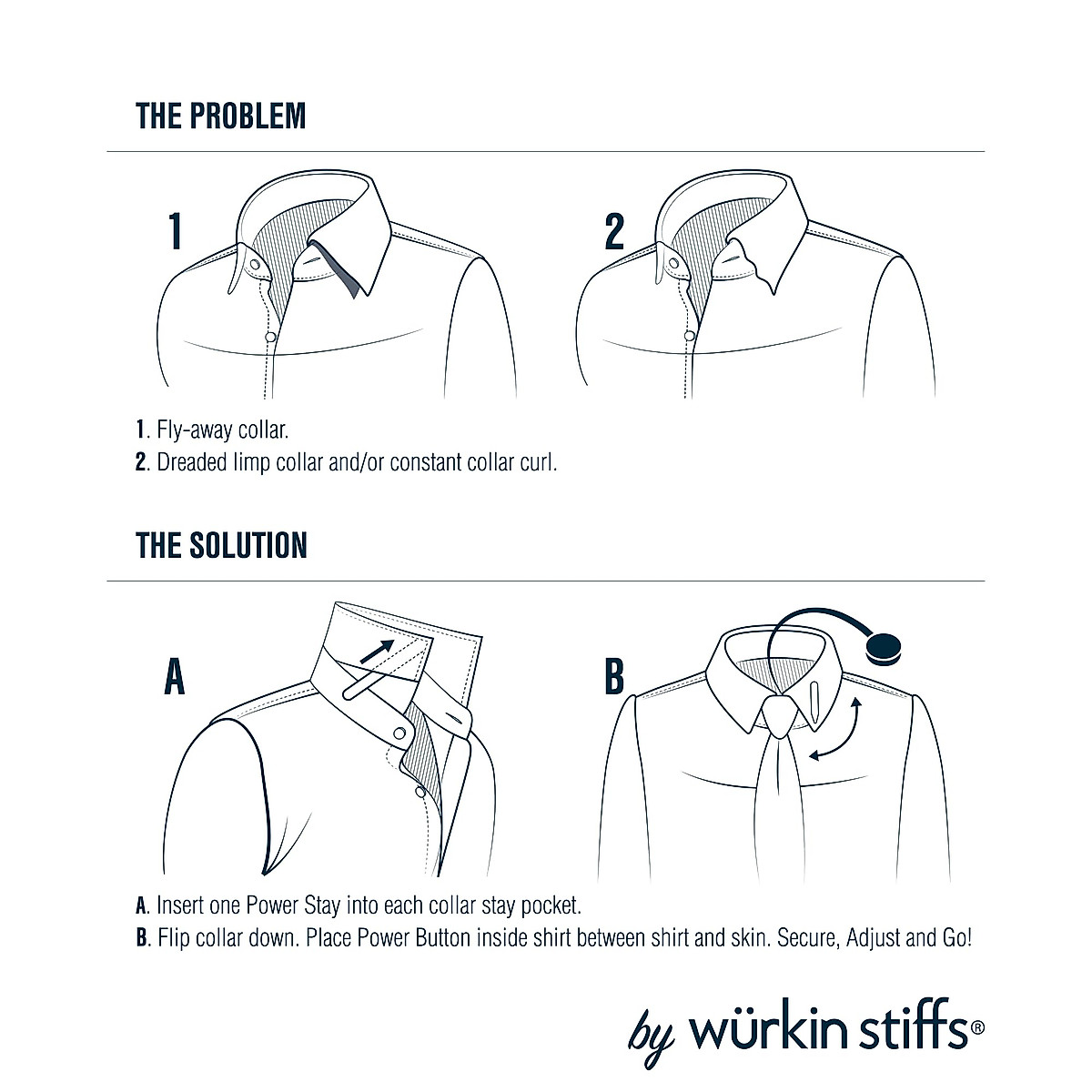 Würkin Stiffs Stiff-N-Stay Magnetic Collar Stays for Men – 2.0” and 2.5" Plastic Power Stays, 2 Pair Set with Case - Adjustable & Durable Shirt Collar Straighteners - As Seen on Shark Tank