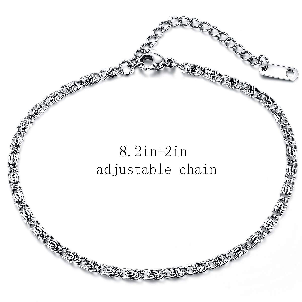 hoduar Stainless Steel Ankle Bracelet for Women, 14K Gold/Sterling Silver Plated Anklets Set 8.2"+2" Adjustable Jewelry Gift