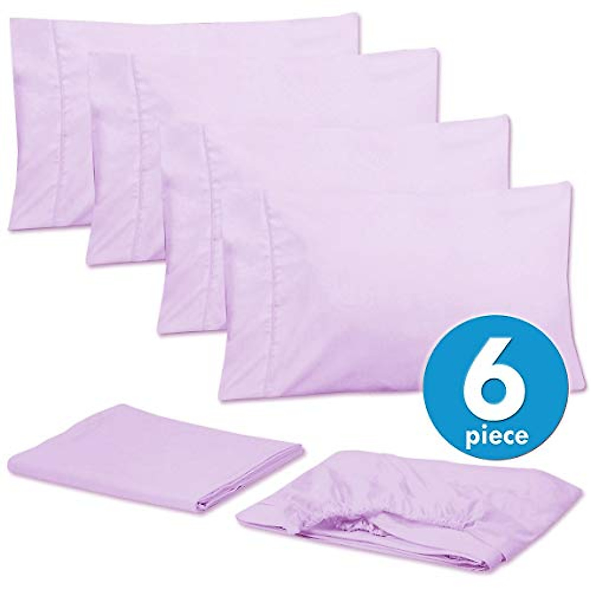 Queen Sheets Lilac - 6 Piece 1500 Supreme Collection Fine Brushed Microfiber Deep Pocket Queen Sheet Set Bedding - 2 Extra Pillow Cases, Great Value, Queen, Lilac