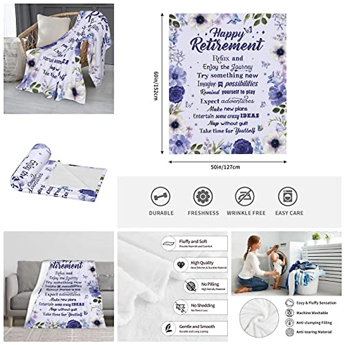 KJACGAD Retirement Gifts for Women Men 2023 Farewell Gifts Going Away Gifts for Coworkers Friends Happy Retirement Decorations Retired Gifts for Women Men Christmas Throw Blanket 60X50 Inch