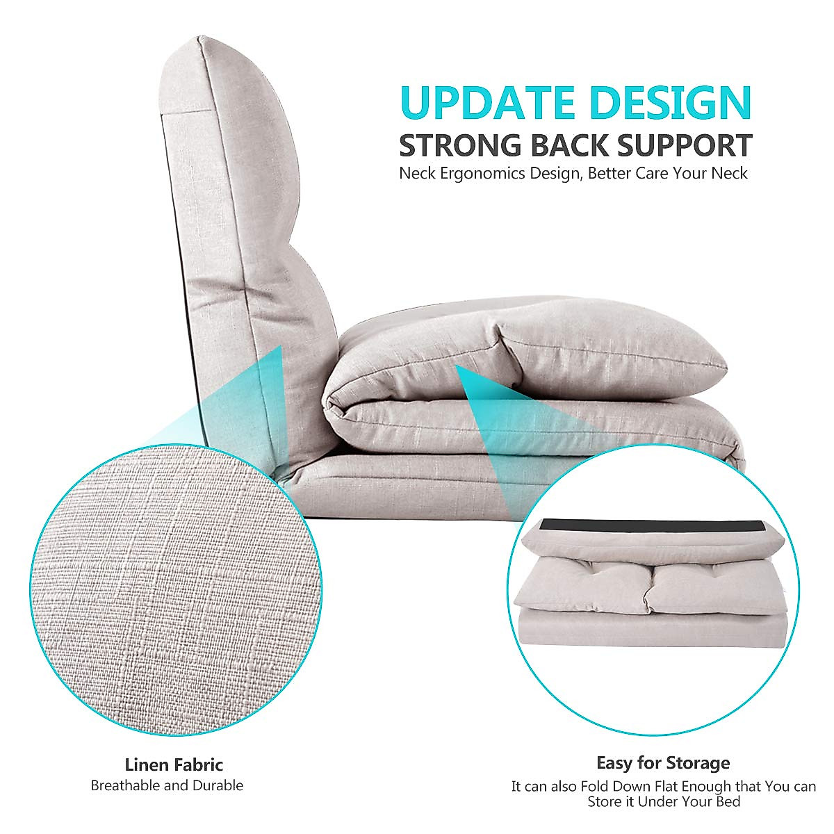 Merax Floor Sofa, Foldable Lazy Sofa Sleeper Bed, Adjustable Lounge Sofa Gaming Sofa Floor Couches with 5-Position for Bedroom, Living Room, and Balcony, Burgundy, Beige