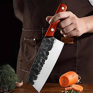 tatakook Butcher Chef Knife Set with Bag，High Carbon Steel Meat Cleaver for Meat Cutting Processing,Hand Forged Boning Carving Knife，Vegetable BBQ Camping Viking Knife