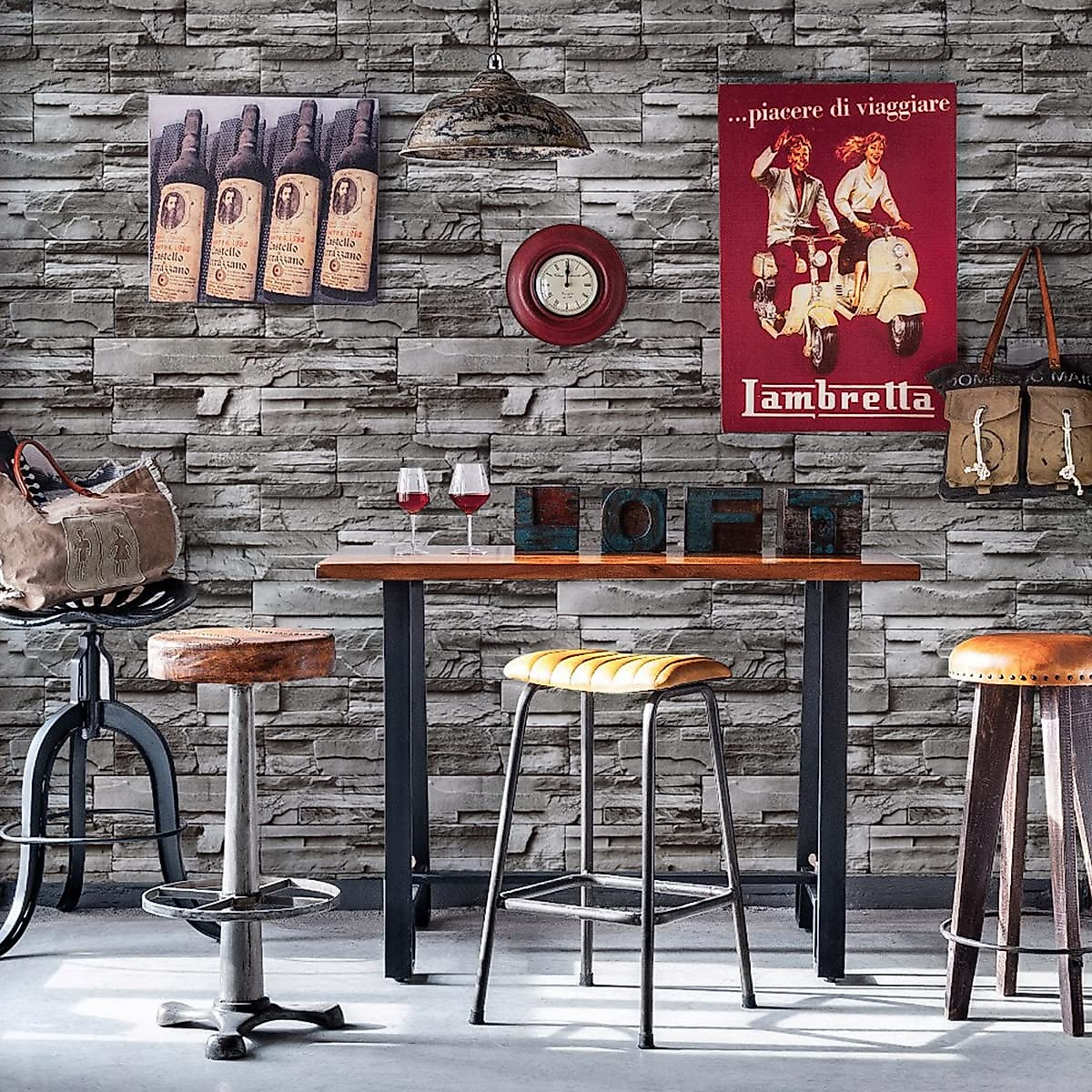 Jeweluck Stone Brick Wallpaper Peel and Stick Wallpaper 17.7inch×118.1inch Faux Stone Self Adhesive Wallpaper Kitchen Backsplash Gray Brick Contact Paper Stone Removable Wall Paper Decor Vinyl