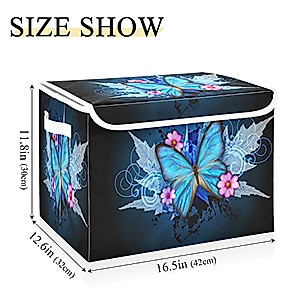 Butterfly Design Storage Basket 16.5x12.6x11.8 In Collapsible Fabric Storage Cubes Organizer Large Storage Bin with Lids and Handles for Shelves Bedroom Closet Office