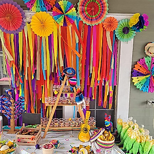 Fiesta Party Decorations with Paper Fans, Mexican Fiesta Cinco De Mayo Streamer Picado Banner Backdrop for Fiesta Taco Party Wedding Bridal Baby Shower Birthday Party Supplies