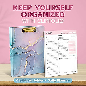 Blue Clipboard Folio with Daily Planner To Do List Notepad, Cute Clipboard Folder, Office Gift for Women, Teal Marble Clipfolio, Pastel Aesthetic Notebook, Clipboard Padfolio with Pocket