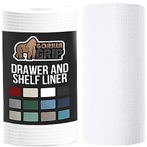 Gorilla Grip Ribbed Drawer Liner and Smooth Shelf Liner, Ribbed Liner Size 12x10 in Clear, Waterproof Liner for Drawers, Smooth Liner Size 17.5x20 in White, Non Adhesive, 2 Item Bundle