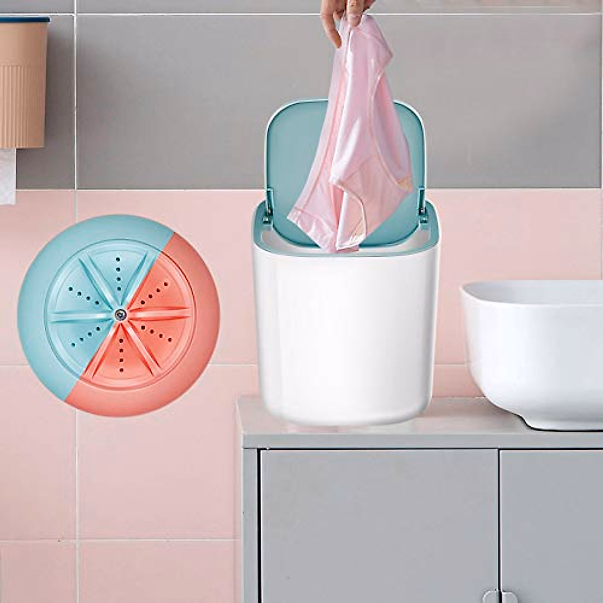 Baoer Portable Washing Machine,Folding Fully Automatic Laundry Machine, Ultrasonic Electric Washing Machine USB Charging Mini Tabbletop Clothes Washing White