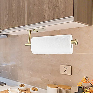 Paper Towel Holder Under Cabinet, Under Cabinet Black Paper Towel Rack,Both Available in Adhesive and Screws,SUS304 Stainless Steel Self-Adhesive Paper Towel Bar,for Kitchen, Pantry, Sink (Gold)