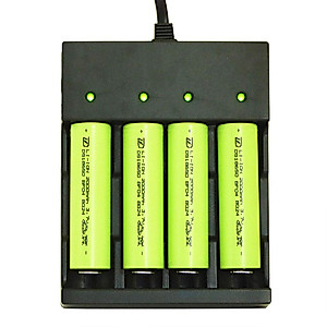 ZYAMY USB Smart Battery Charger 4-Slot 5V for Rechargeable Batteries 3.7V Li-ion 10440, 14500, 16340, 16650, 14650, 13350, 18500, 18650, 26650