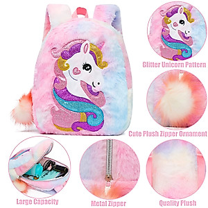 HICCUPfish CBOALOGR Cute Plush Unicorn Toddler Mini Travel Bag Princess Plush Backpack for Girls 3-6 years (Pink Curly Hair Unicorn)