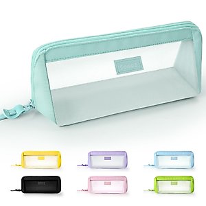 Sooez Large Grid Mesh Pencil Case, Big Capacity Clear Pencil Pouch Pen Bag with Zipper, Cute Stationery Organizer Transparent Makeup Bag for Adult Girls Boys Office School Supplies, Mint Green